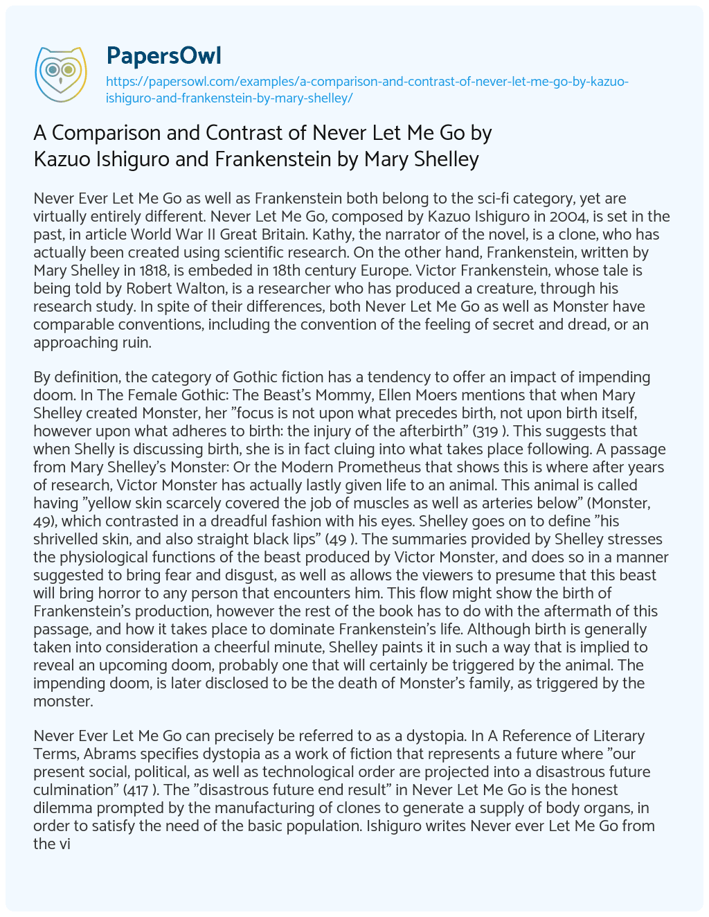 A Comparison and Contrast of Never Let Me Go by Kazuo Ishiguro and ...