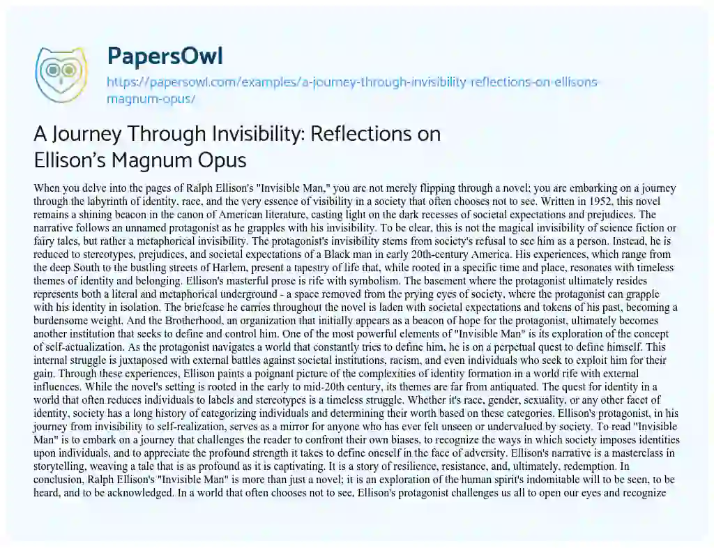 A Journey Through Invisibility: Reflections on Ellison's Magnum Opus ...