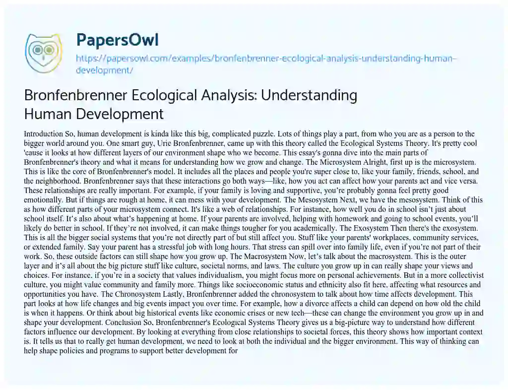 Bronfenbrenner Ecological Analysis: Understanding Human Development ... Bronfenbrenner Ecological Analysis: Understanding Human Development ...
