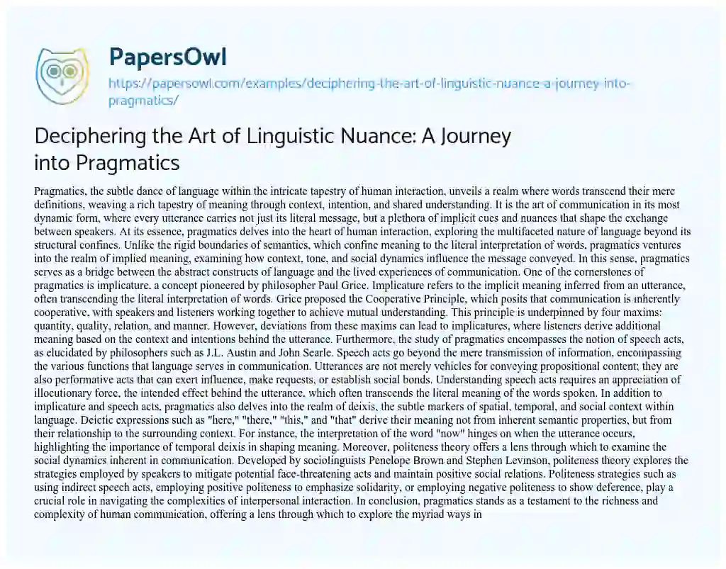 Deciphering the Art of Linguistic Nuance: A Journey into Pragmatics ...