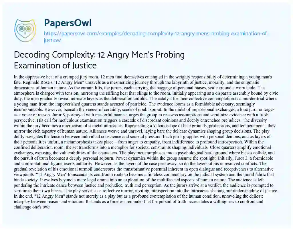 Decoding Complexity: 12 Angry Men's Probing Examination of Justice ... Decoding Complexity: 12 Angry Men's Probing Examination of Justice ...