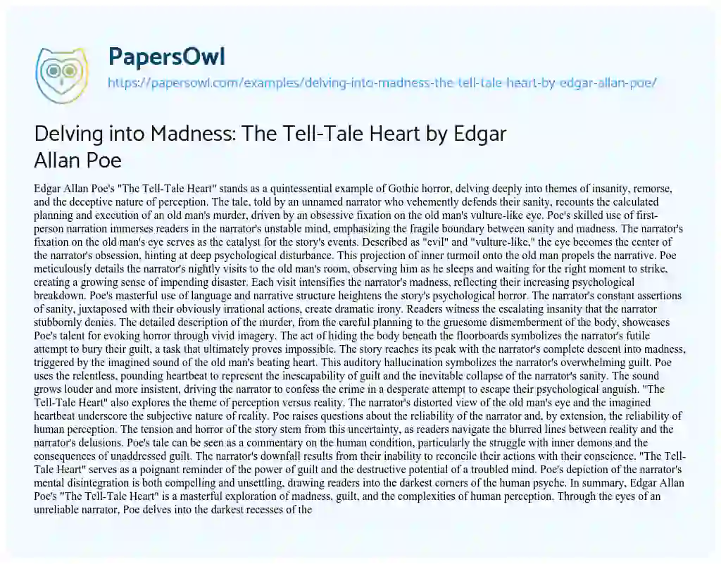 Delving into Madness: The Tell-Tale Heart by Edgar Allan Poe - Free ...