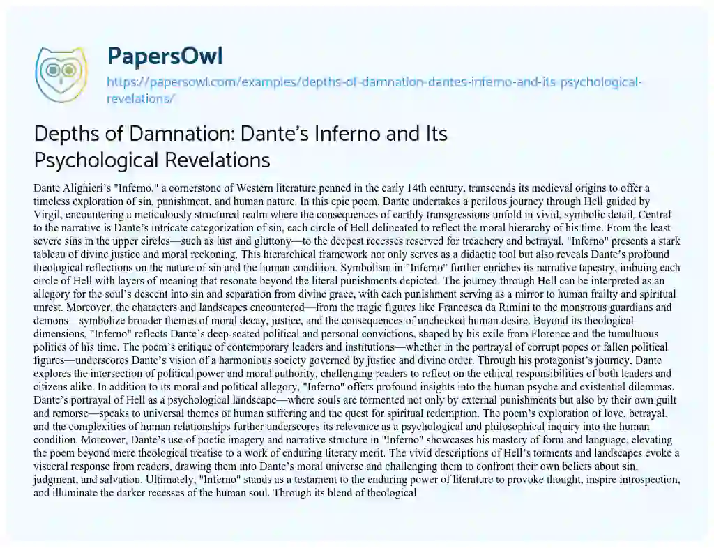 Depths of Damnation: Dante’s Inferno and Its Psychological Revelations ...