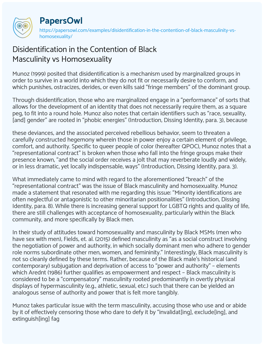 Disidentification in the Contention of Black Masculinity vs ...
