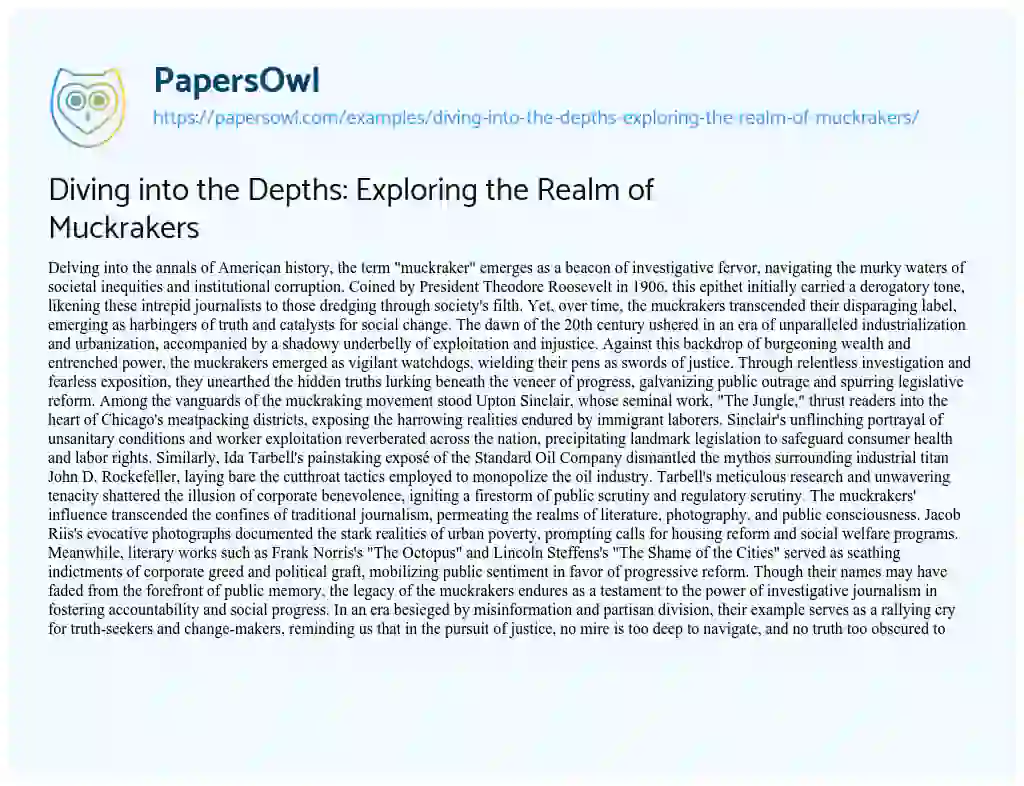 Diving into the Depths: Exploring the Realm of Muckrakers - Free Essay ... Diving into the Depths: Exploring the Realm of Muckrakers - Free Essay ...
