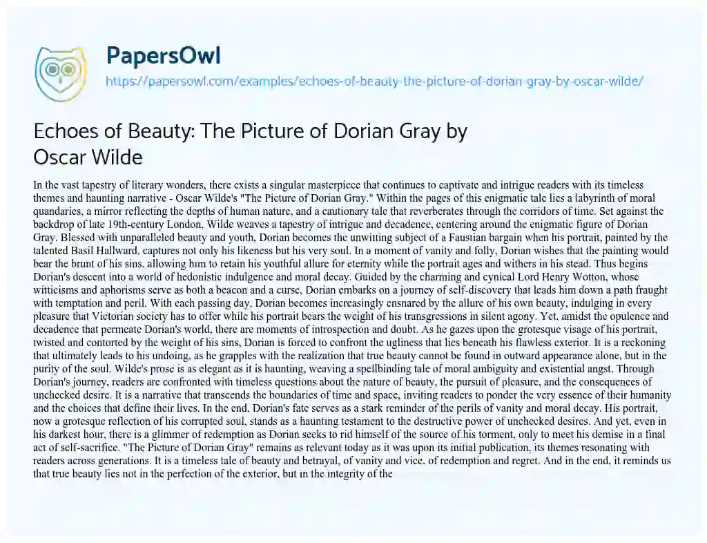 Echoes of Beauty: The Picture of Dorian Gray by Oscar Wilde - Free ...
