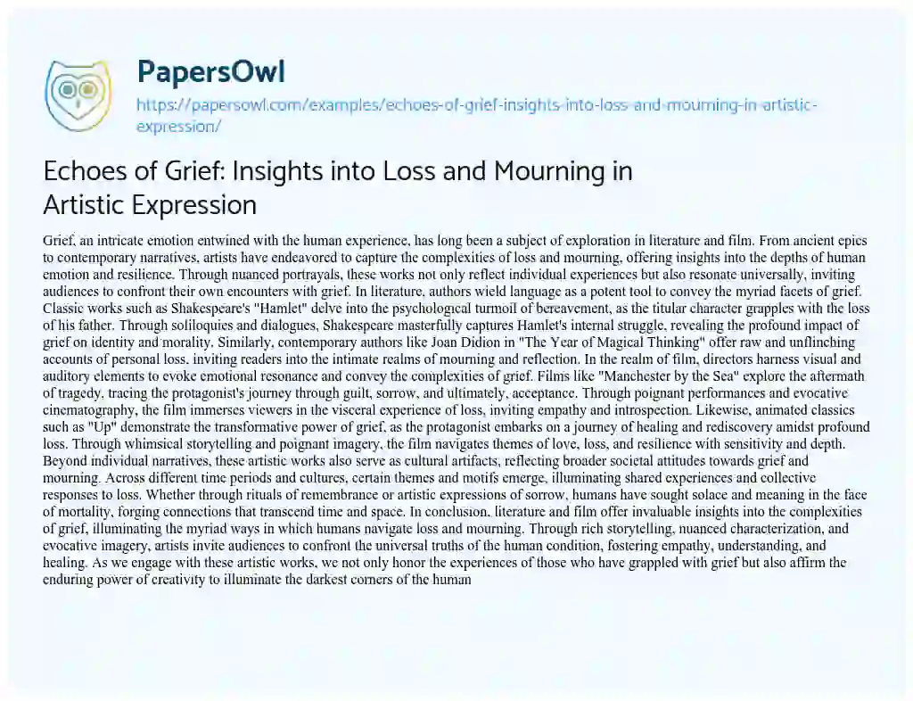 Echoes of Grief: Insights into Loss and Mourning in Artistic Expression ...
