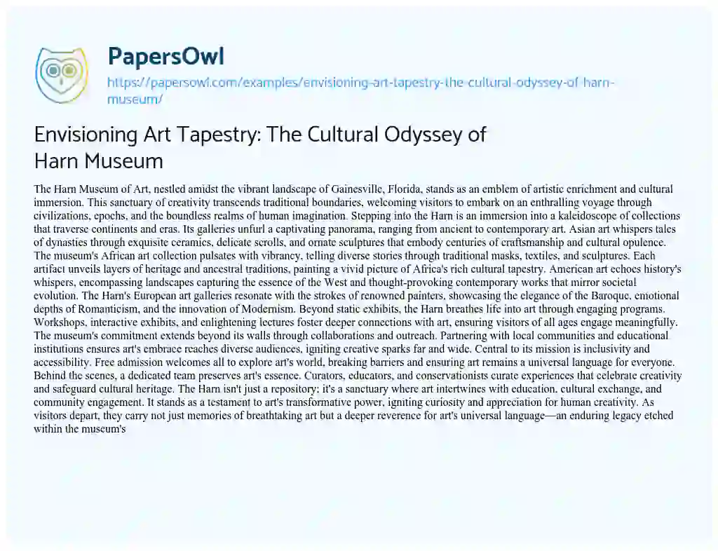 Envisioning Art Tapestry: The Cultural Odyssey of Harn Museum - Free ...