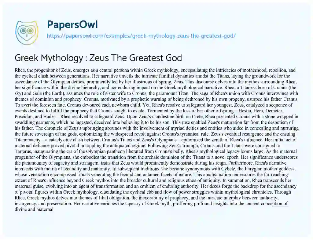 Greek Mythology : Zeus The Greatest God - Free Essay Example - 502 ...