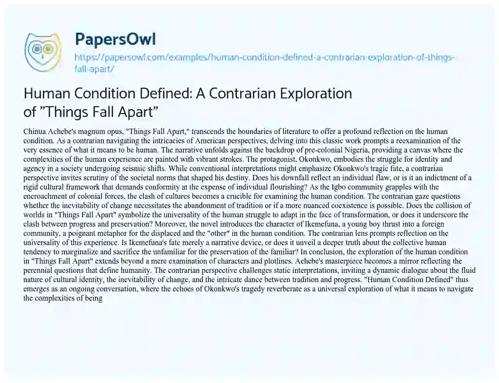 Human Condition Defined: A Contrarian Exploration of "Things Fall Apart ...