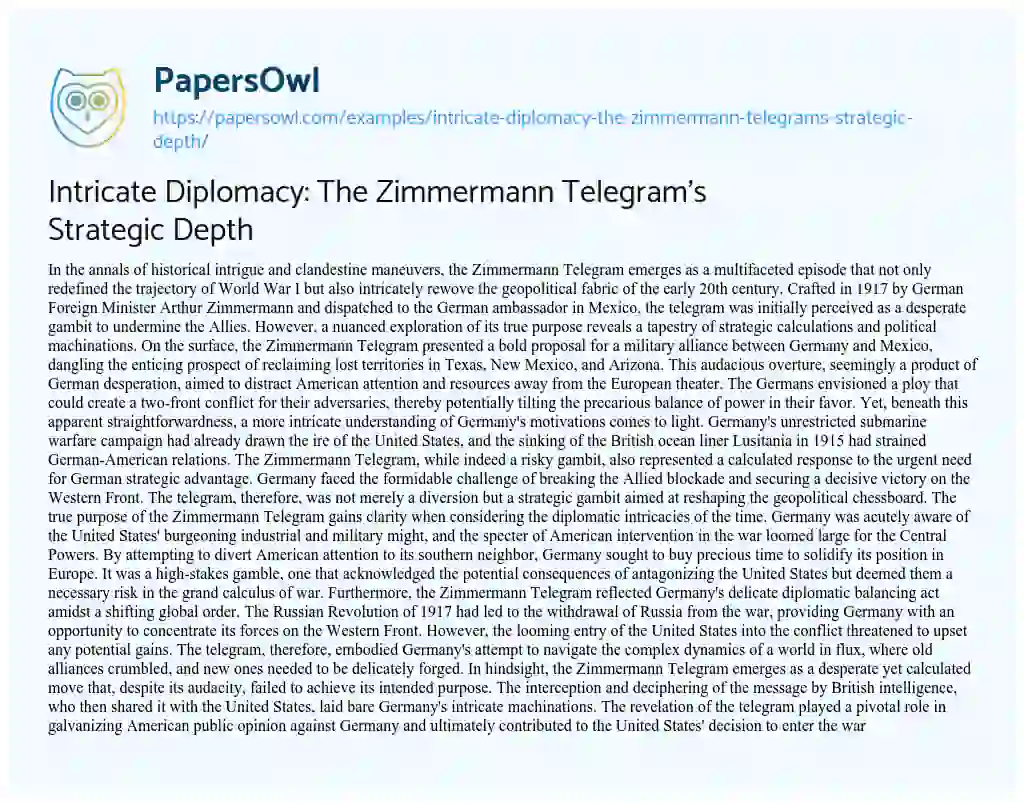 Intricate Diplomacy: The Zimmermann Telegram's Strategic Depth - Free ...