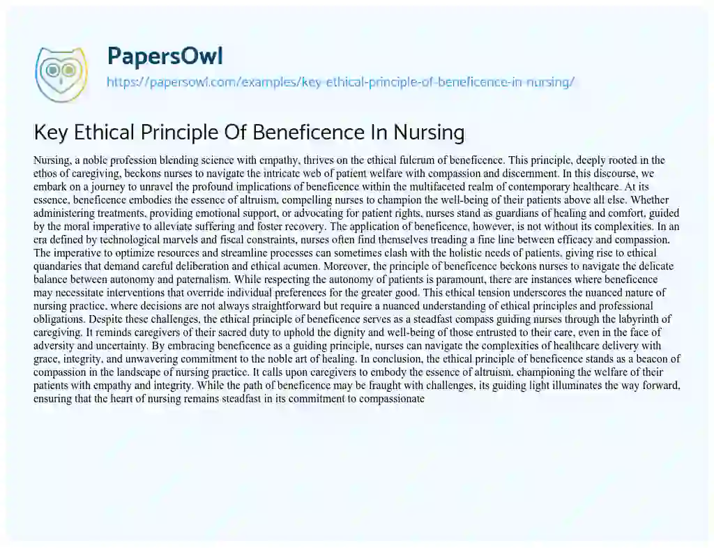 Key Ethical Principle Of Beneficence In Nursing - Free Essay Example ...