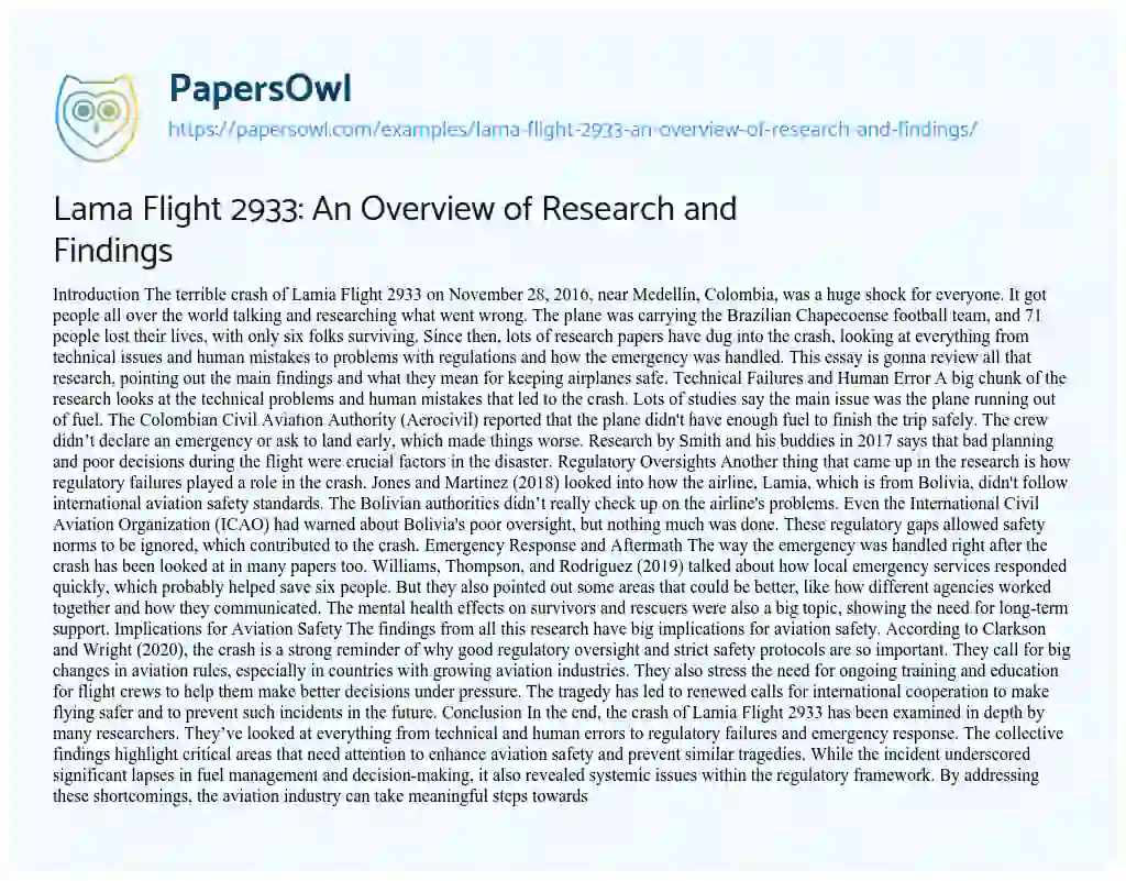 Lama Flight 2933: An Overview of Research and Findings - Free Essay ...
