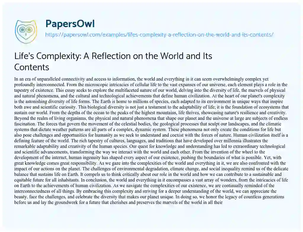 Life's Complexity: A Reflection on the World and Its Contents - Free ...