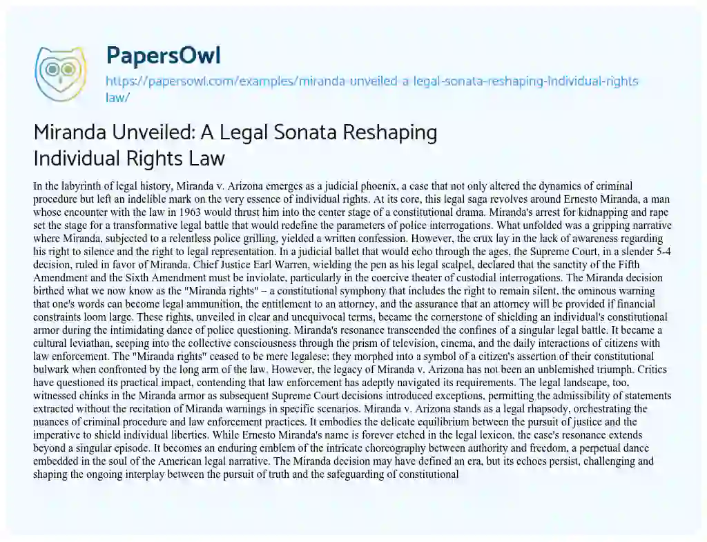Miranda Unveiled: A Legal Sonata Reshaping Individual Rights Law - Free ...