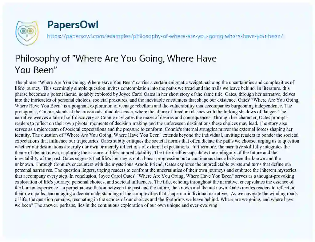 Philosophy of "Where Are You Going, Where Have You Been" - Free Essay ...