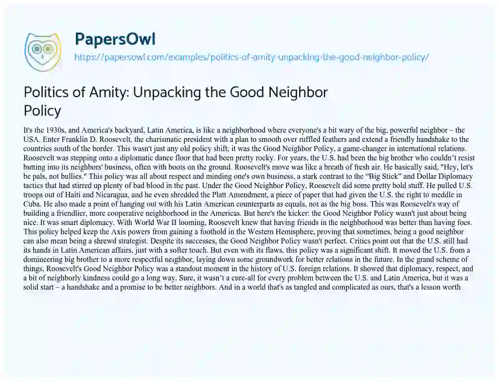 Politics of Amity: Unpacking the Good Neighbor Policy - Free Essay ...