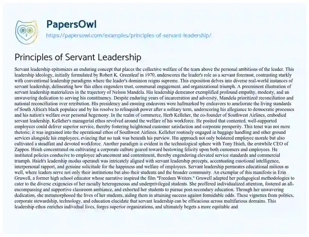 Principles of Servant Leadership - Free Essay Example - 513 Words ...