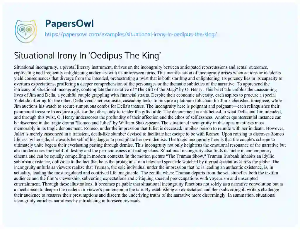 Situational Irony In 'Oedipus The King' - Free Essay Example - 576 ...