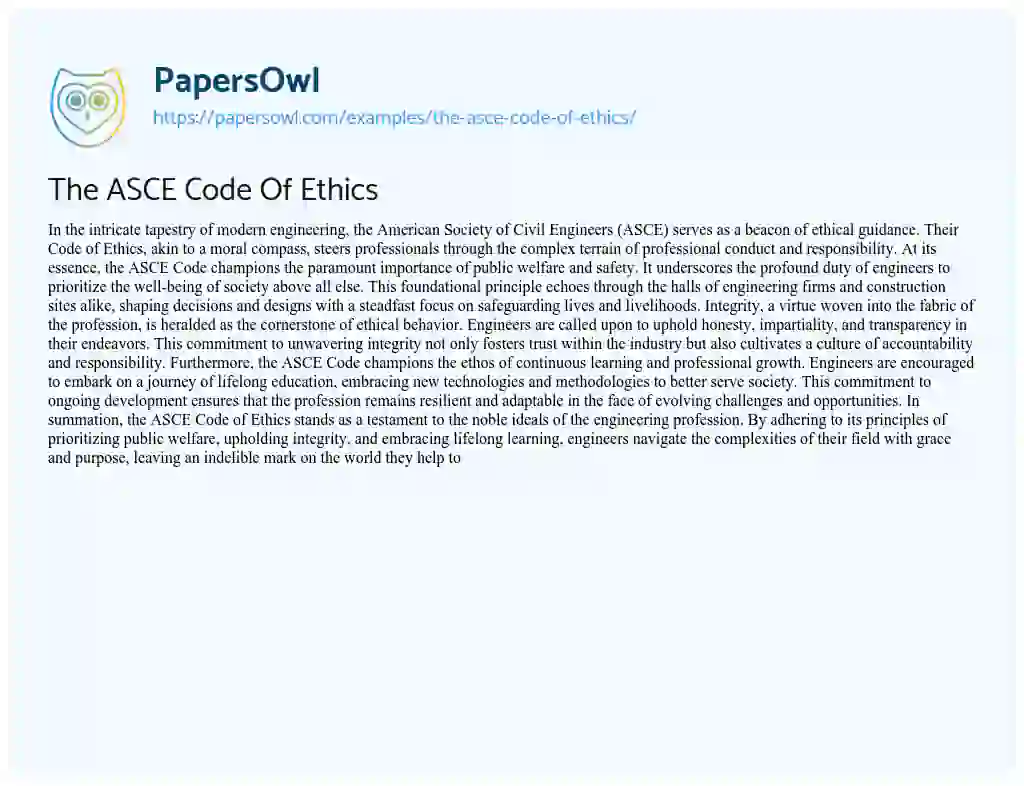 The ASCE Code Of Ethics - Free Essay Example - 261 Words | PapersOwl.com