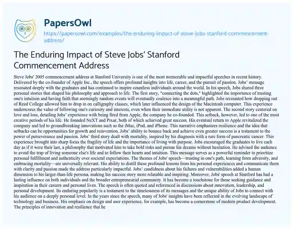 The Enduring Impact of Steve Jobs' Stanford Commencement Address - Free ...