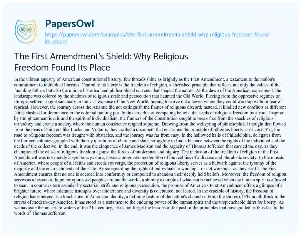 The First Amendment's Shield: Why Religious Freedom Found Its Place ...