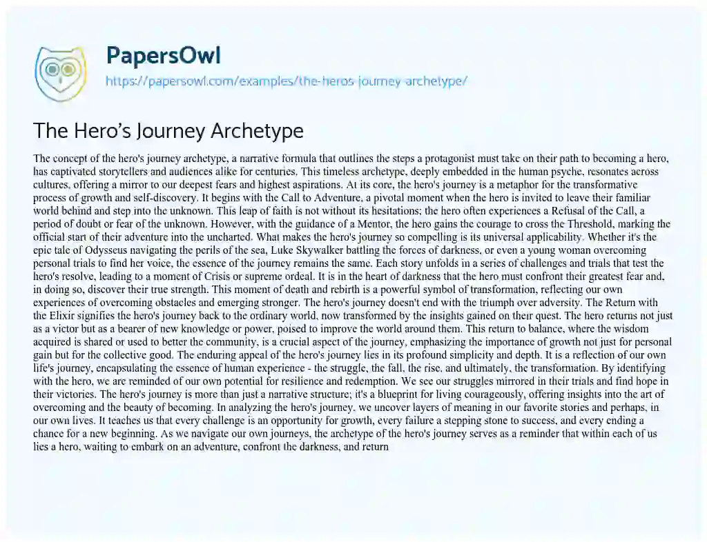 The Hero's Journey Archetype - Free Essay Example - 547 Words ...