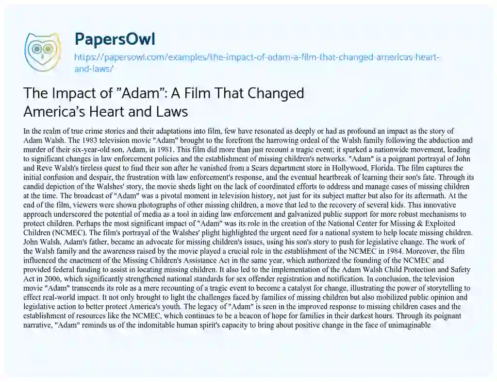The Impact of "Adam": A Film That Changed America's Heart and Laws ...