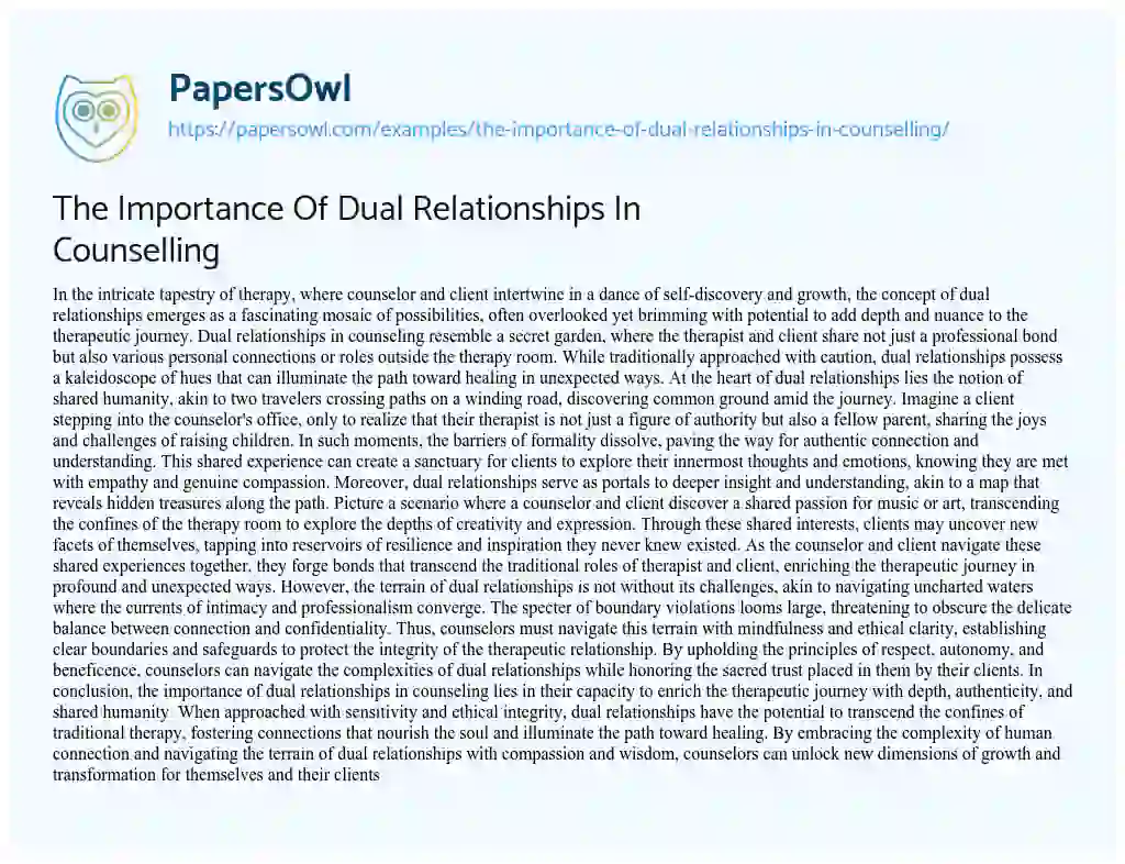 The Importance Of Dual Relationships In Counselling - Free Essay ...