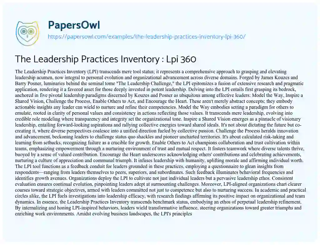 The Leadership Practices Inventory : Lpi 360 - Free Essay Example - 476 ...