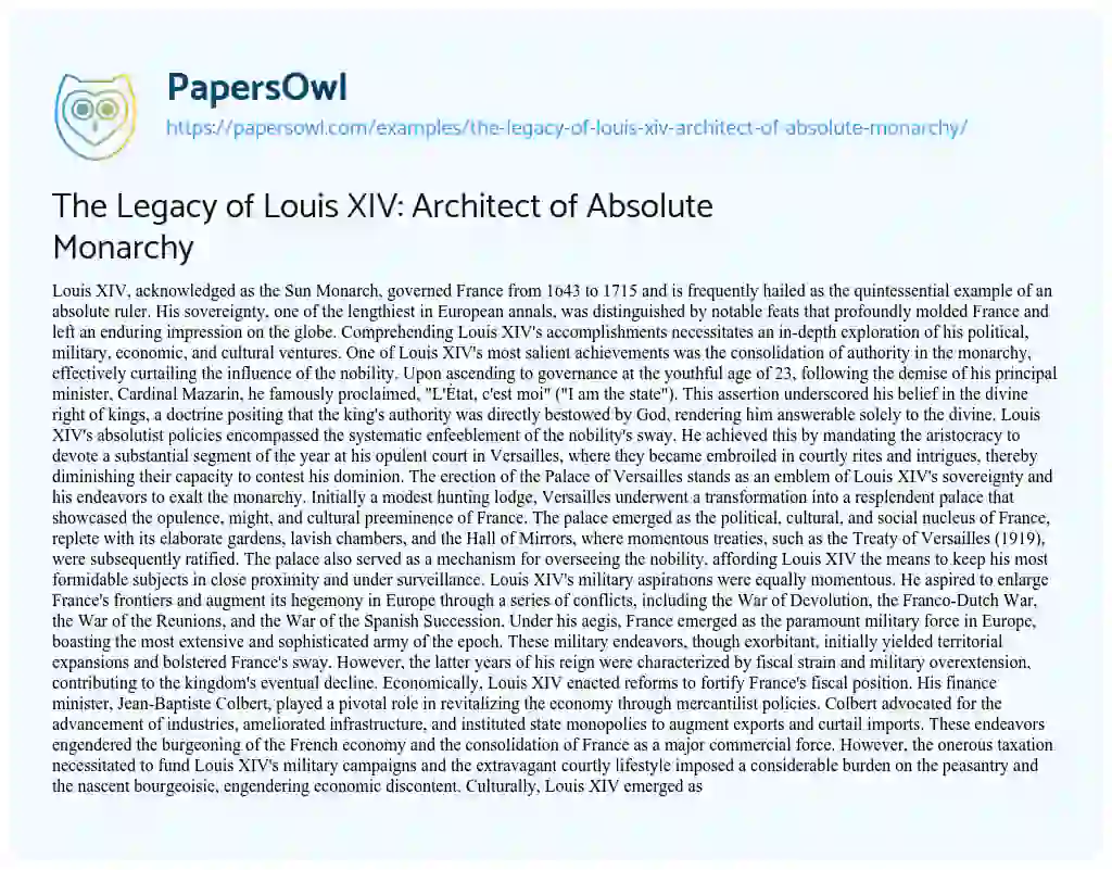 The Legacy of Louis XIV: Architect of Absolute Monarchy - Free Essay ...