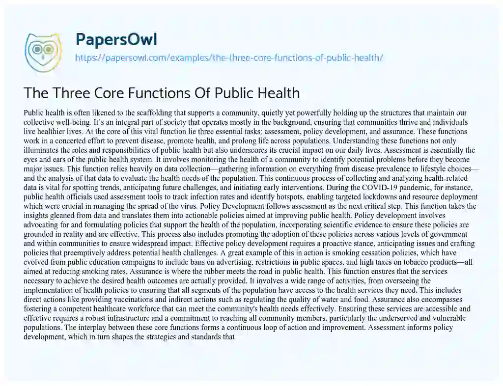 The Three Core Functions Of Public Health - Free Essay Example - 850 ... The Three Core Functions Of Public Health - Free Essay Example - 850 ...