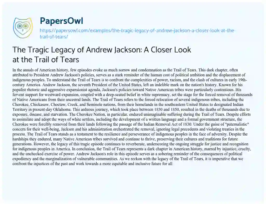 The Tragic Legacy of Andrew Jackson: A Closer Look at the Trail of ...