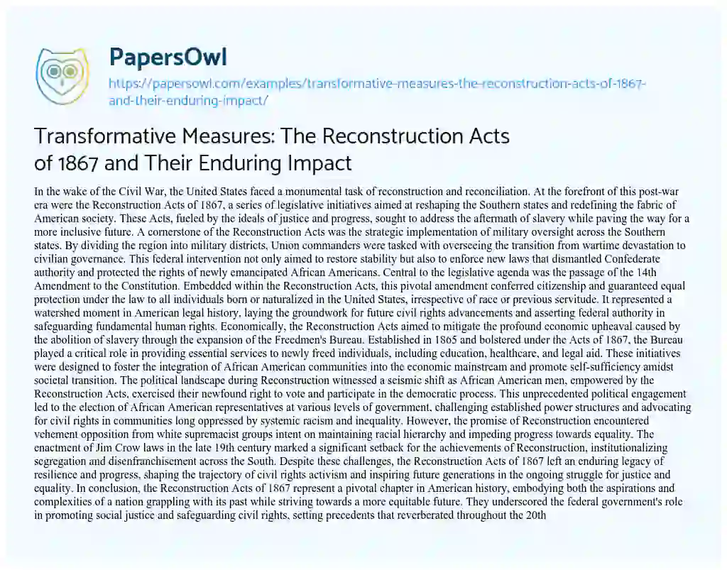 Transformative Measures: The Reconstruction Acts of 1867 and Their ...