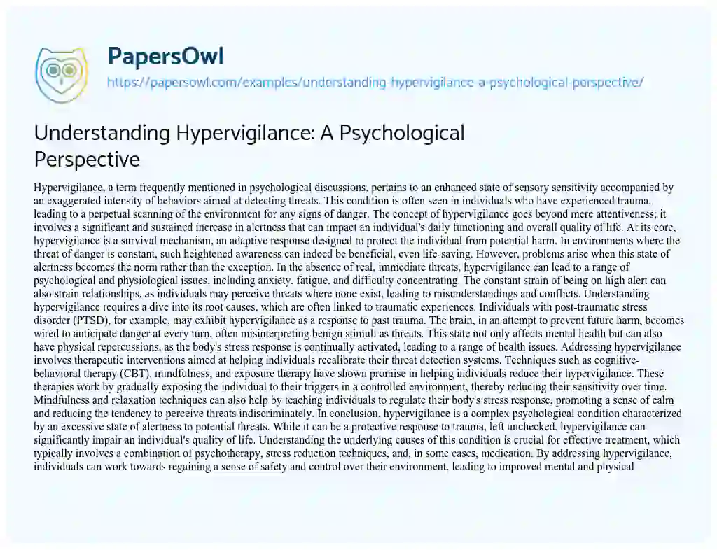 Understanding Hypervigilance: A Psychological Perspective - Free Essay ...