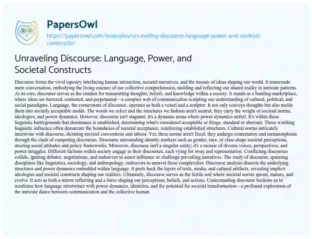 Unraveling Discourse: Language, Power, and Societal Constructs - Free ...