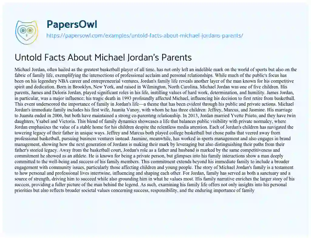 Untold Facts About Michael Jordan’s Parents - Free Essay Example - 480 ... Untold Facts About Michael Jordan’s Parents - Free Essay Example - 480 ...