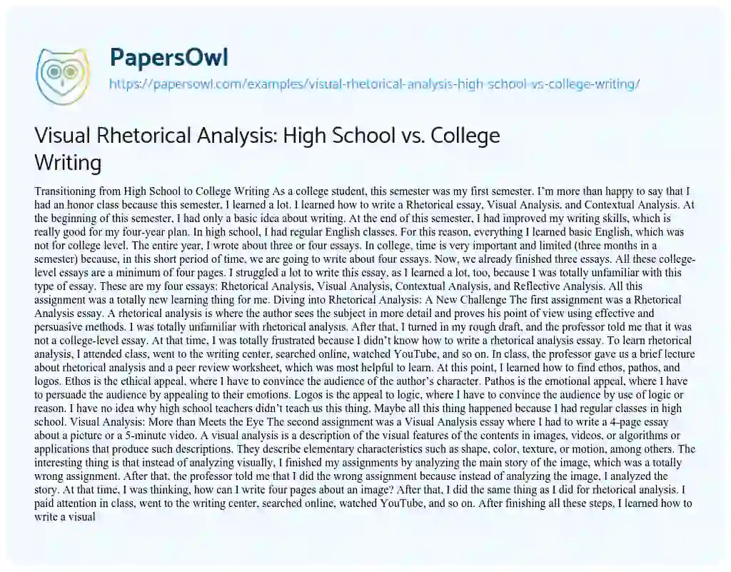 Visual Rhetorical Analysis: High School vs. College Writing - Free ...