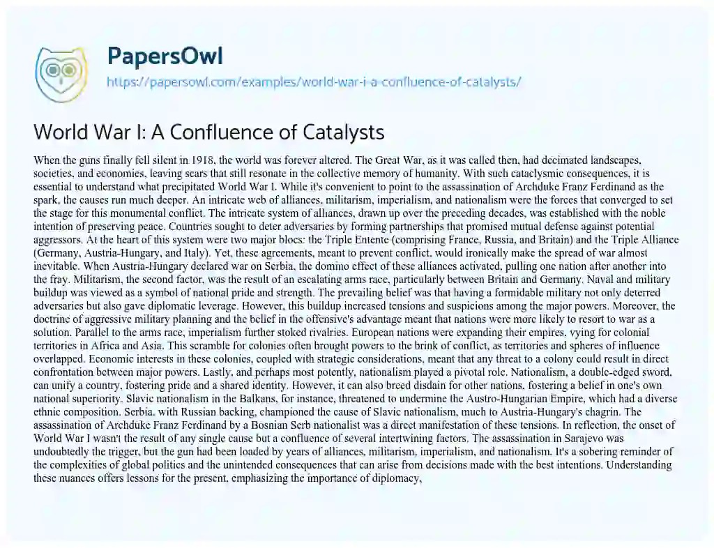 World War I: A Confluence of Catalysts - Free Essay Example - 542 Words | PapersOwl.com